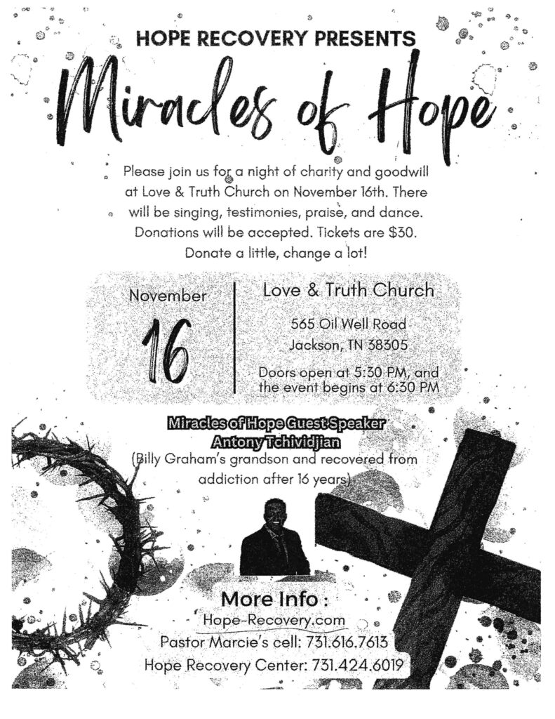 November 16: Hope Recovery Presents Miracles of Hope at Love & Truth ...